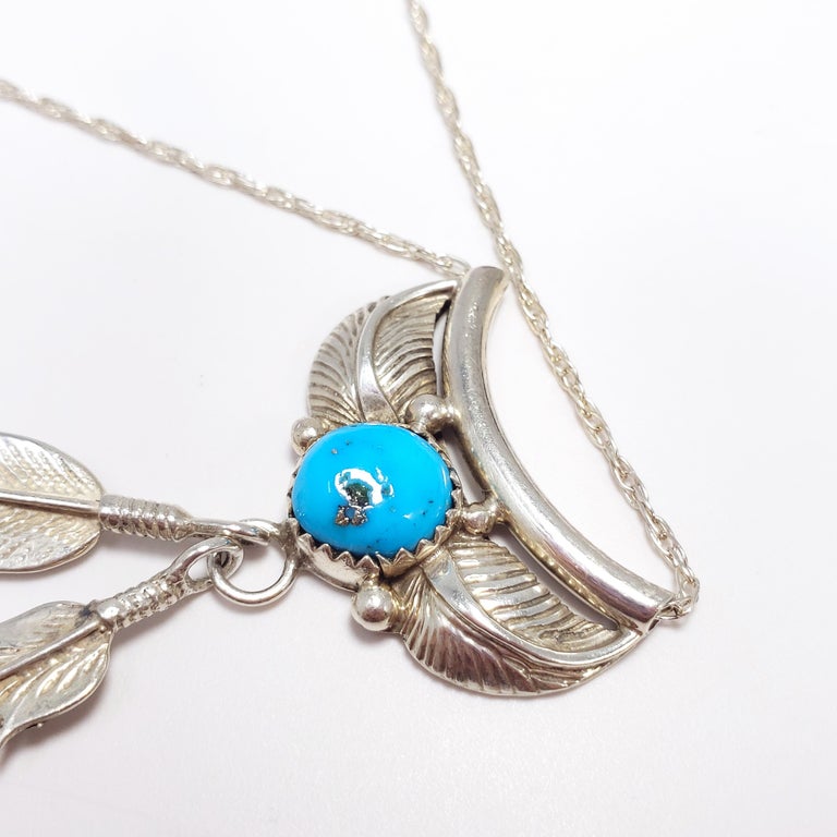 Navajo Feather Pendant Turquoise Sterling Silver Necklace Native ...