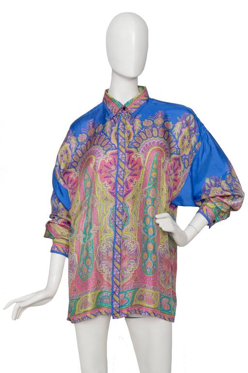 A 90s Gianni Versace Neon Paisley Print Silk Shirt at 1stDibs | 90s ...