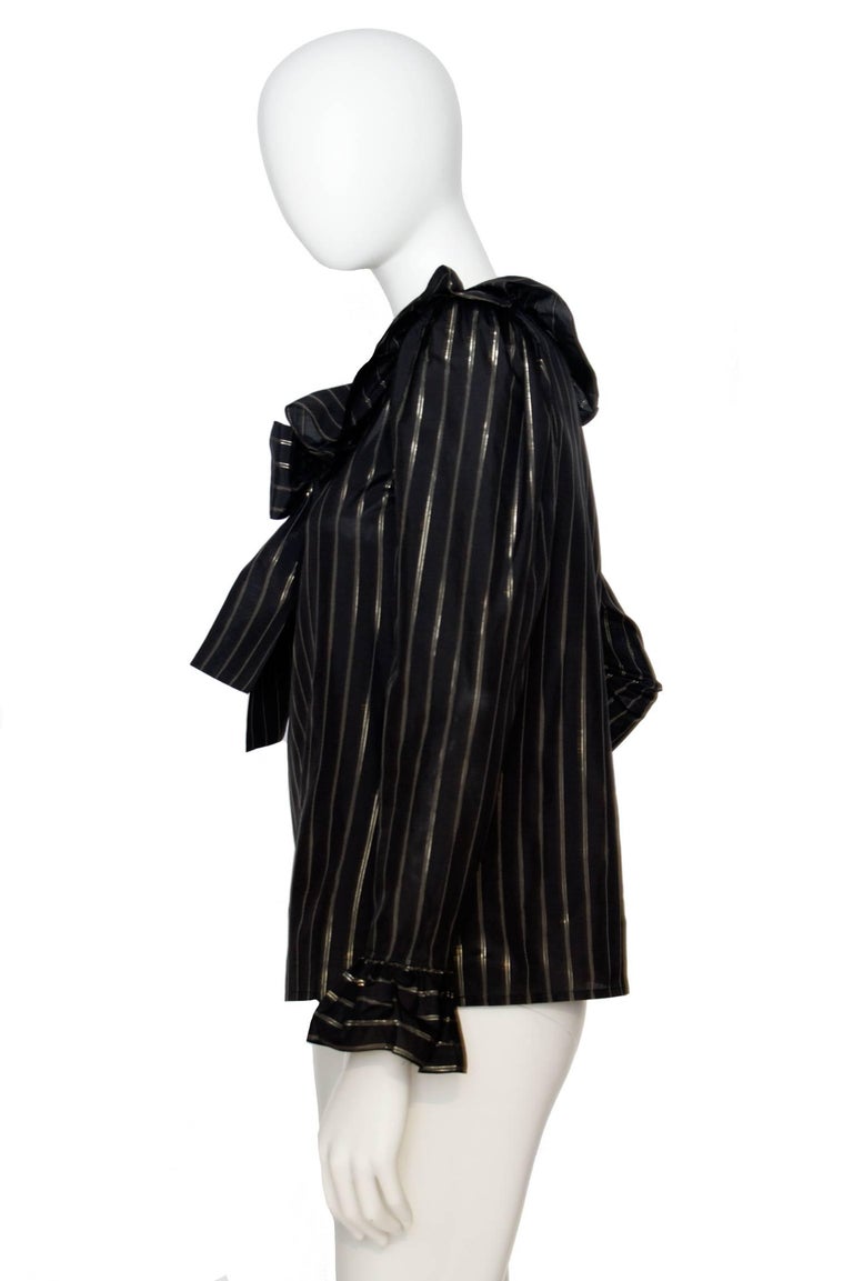80s Yves Saint Laurent Sheer Lurex Blouse W. Ruffle Collar at 1stDibs
