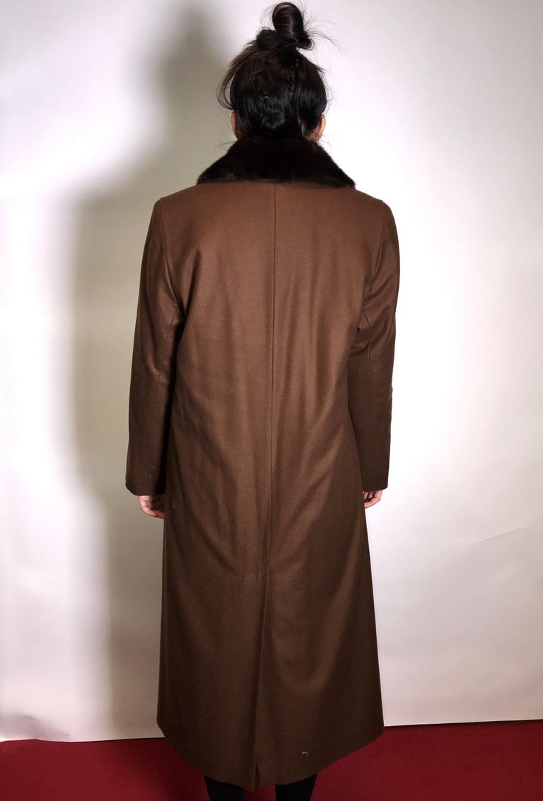 Silk mink coat with inside fur / trenchcoat by ROLI. Dark brown (11 ...