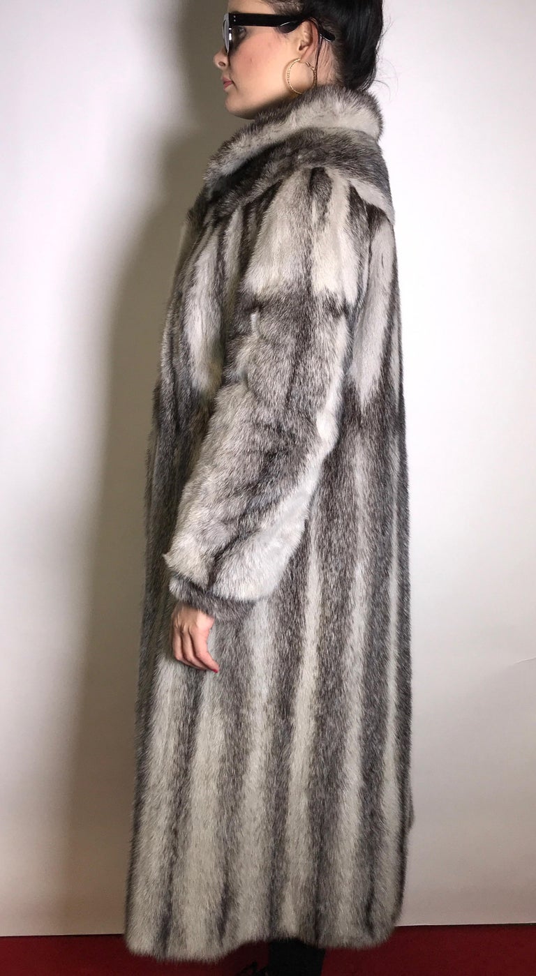 Long colored cross saga mink fur coat. Light gray / black (14) For Sale ...