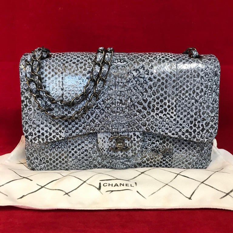 Limited CHANEL double flap bag Jumbo python leather shoulder bag 2016 ...