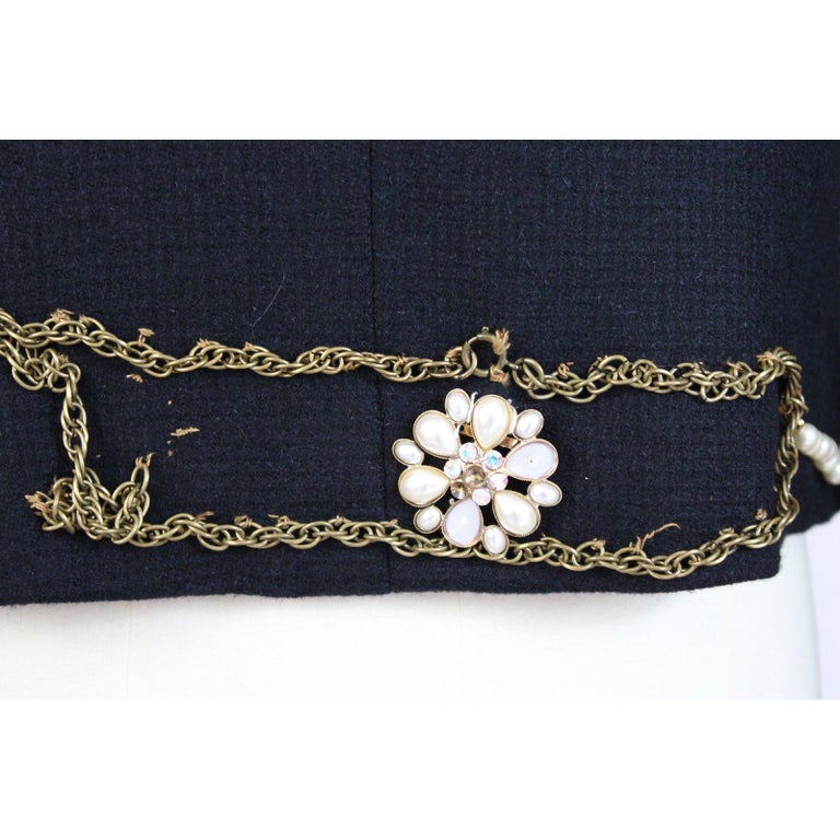 Moschino Blue Vintage Wool Jewerly Chain and Pearls Jacket, 1990s at ...