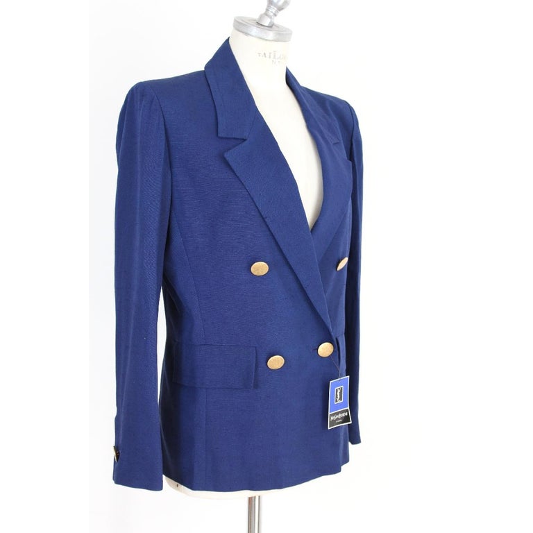 New 1990s Yves Saint Laurent Electric Blue Double Breasted Jacket ...