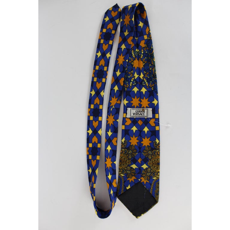 1980s Gianni Versace Tie Silk Baroque Vintage Blue Gold at 1stDibs