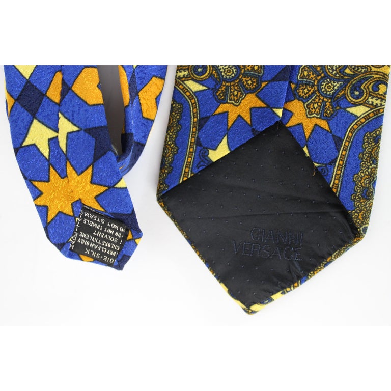 1980s Gianni Versace Tie Silk Baroque Vintage Blue Gold at 1stDibs