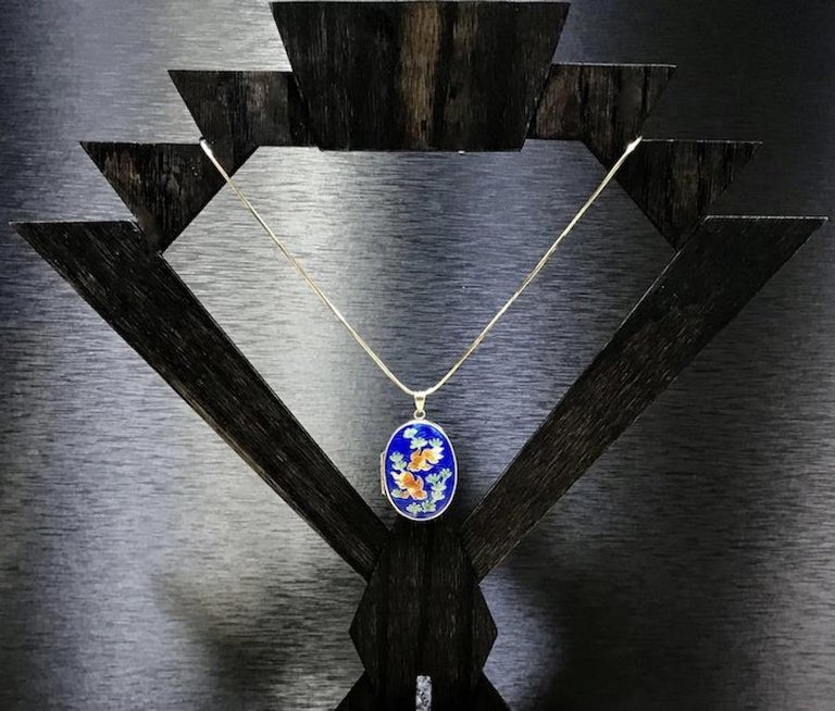 Antique 1900s Asian Cloisonne Koi Fish Gilded Sterling Silver Necklace ...