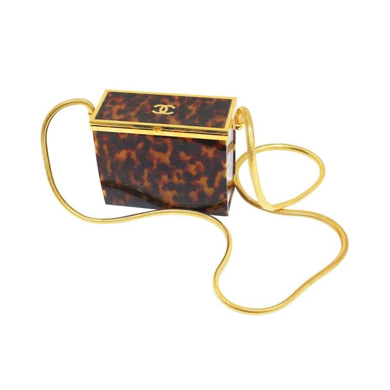 Chanel tortoise shell evening box bag with snake chain at 1stdibs