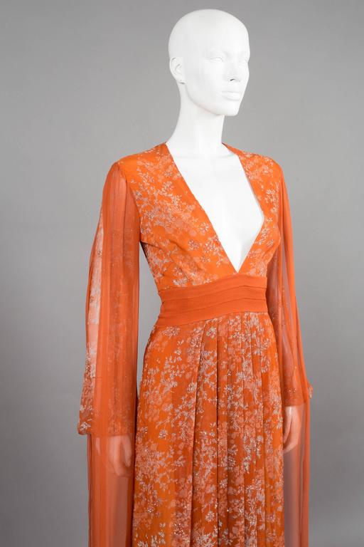 Thea Porter Couture silk chiffon evening dress with extra long sleeves ...