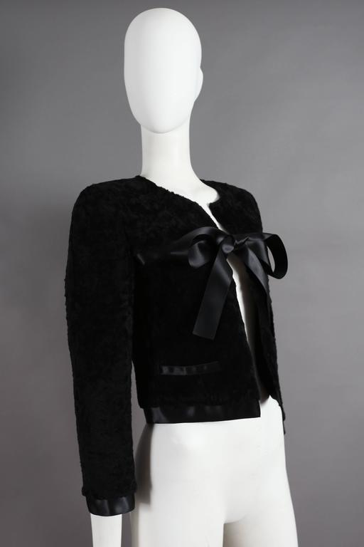 Chanel black shearling cropped jacket with silk bow fastening, circa ...