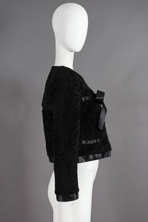 Chanel black shearling cropped jacket with silk bow fastening, circa ...