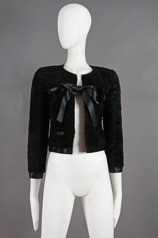 Chanel black shearling cropped jacket with silk bow fastening, circa ...