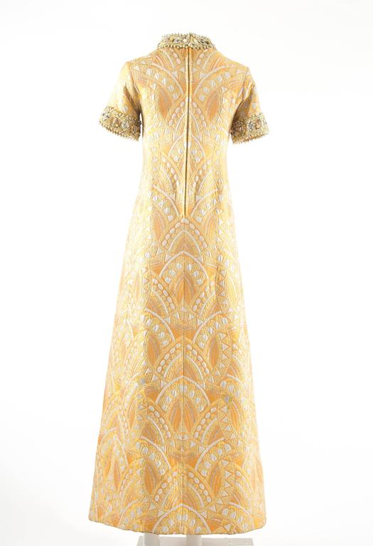 Bellvile Sassoon 1968 A-line brocade embellished evening dress at 1stDibs