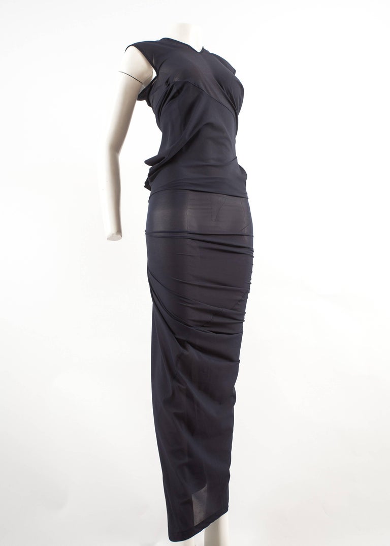 Comme des Garcons AD 1996 four sleeve navy blue twisted sheer maxi ...