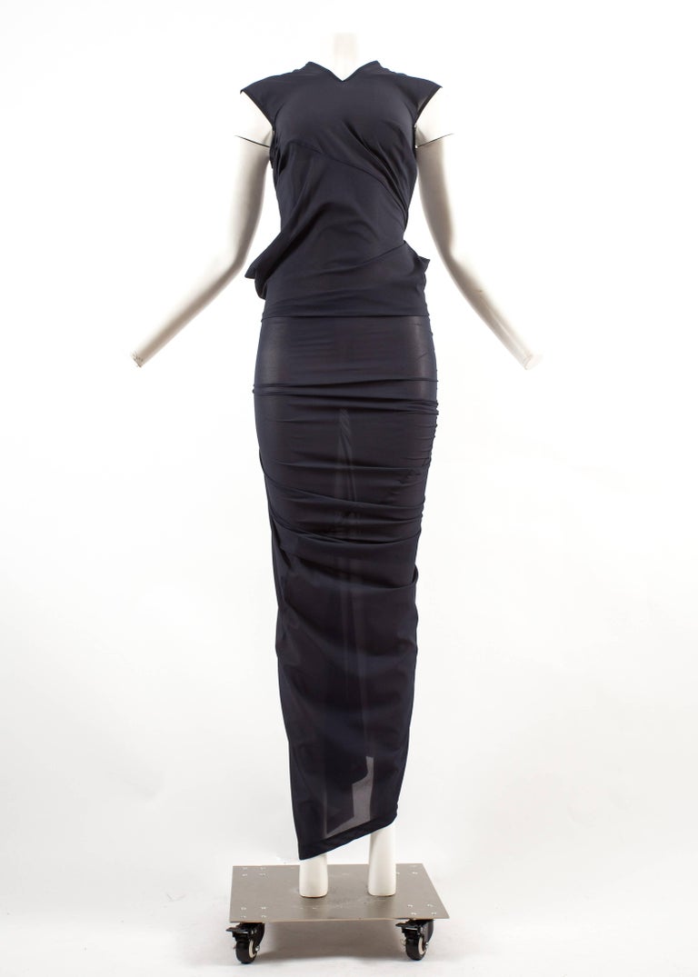 Comme des Garcons AD 1996 four sleeve navy blue twisted sheer maxi ...