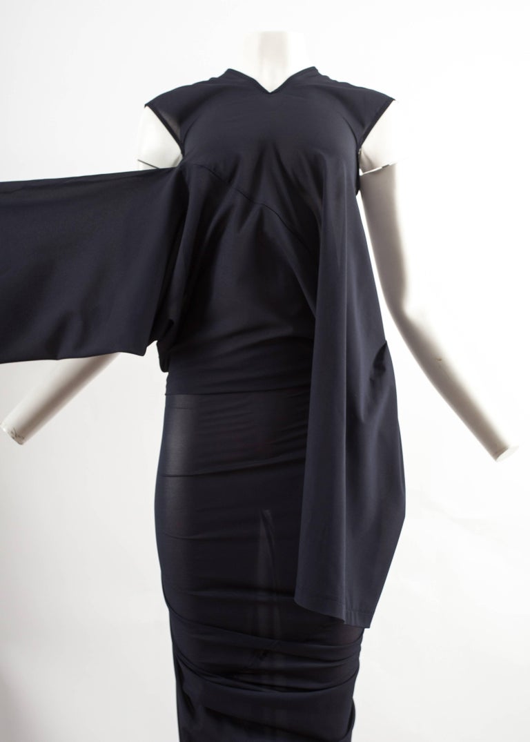 Comme des Garcons AD 1996 four sleeve navy blue twisted sheer maxi ...