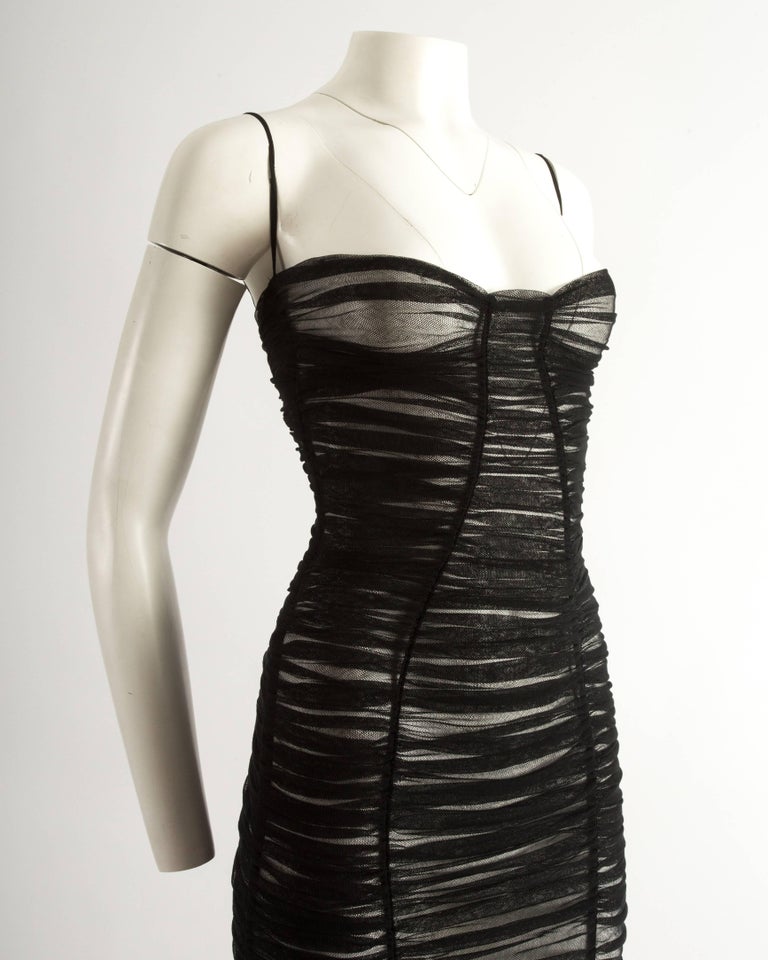 Dolce and Gabbana Spring-Summer 2001 black ruched tulle evening dress ...