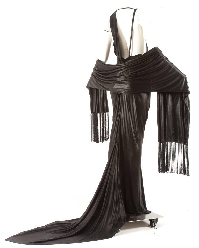 John Galliano backless black evening gown with fringed shawl at 1stDibs ...