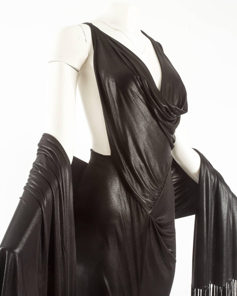 John Galliano backless black evening gown with fringed shawl at 1stDibs ...