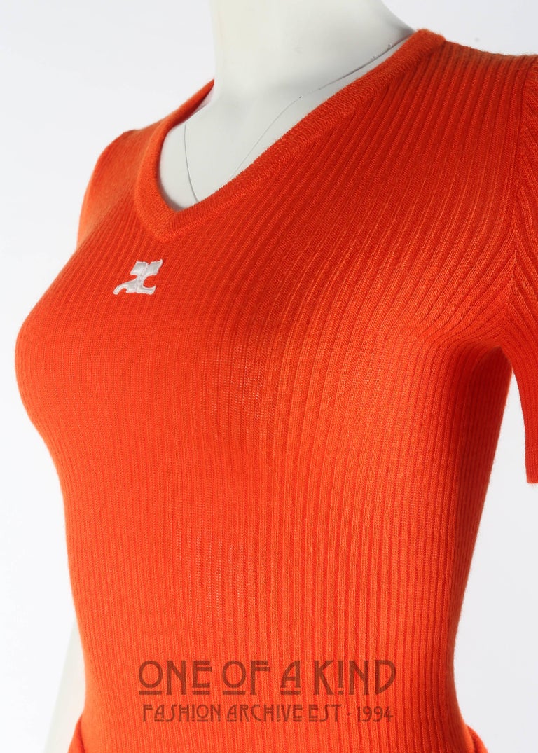 Courreges 1960s orange rib knit shorts and t-shirt ensemble at 1stDibs
