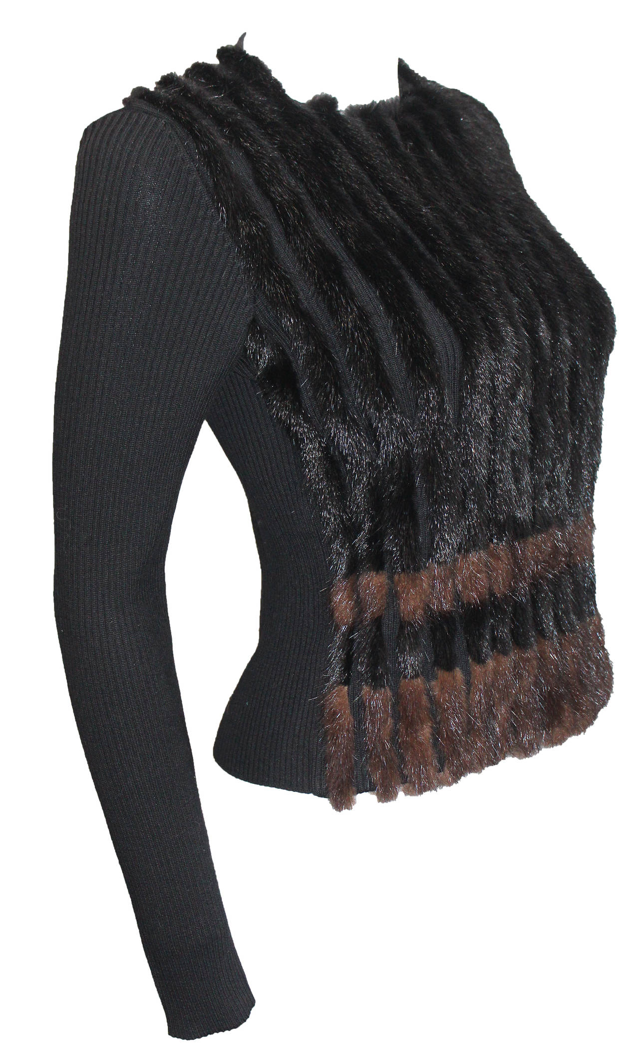 1990s Prada Mink Fur Striped Sweater For Sale at 1stDibs
