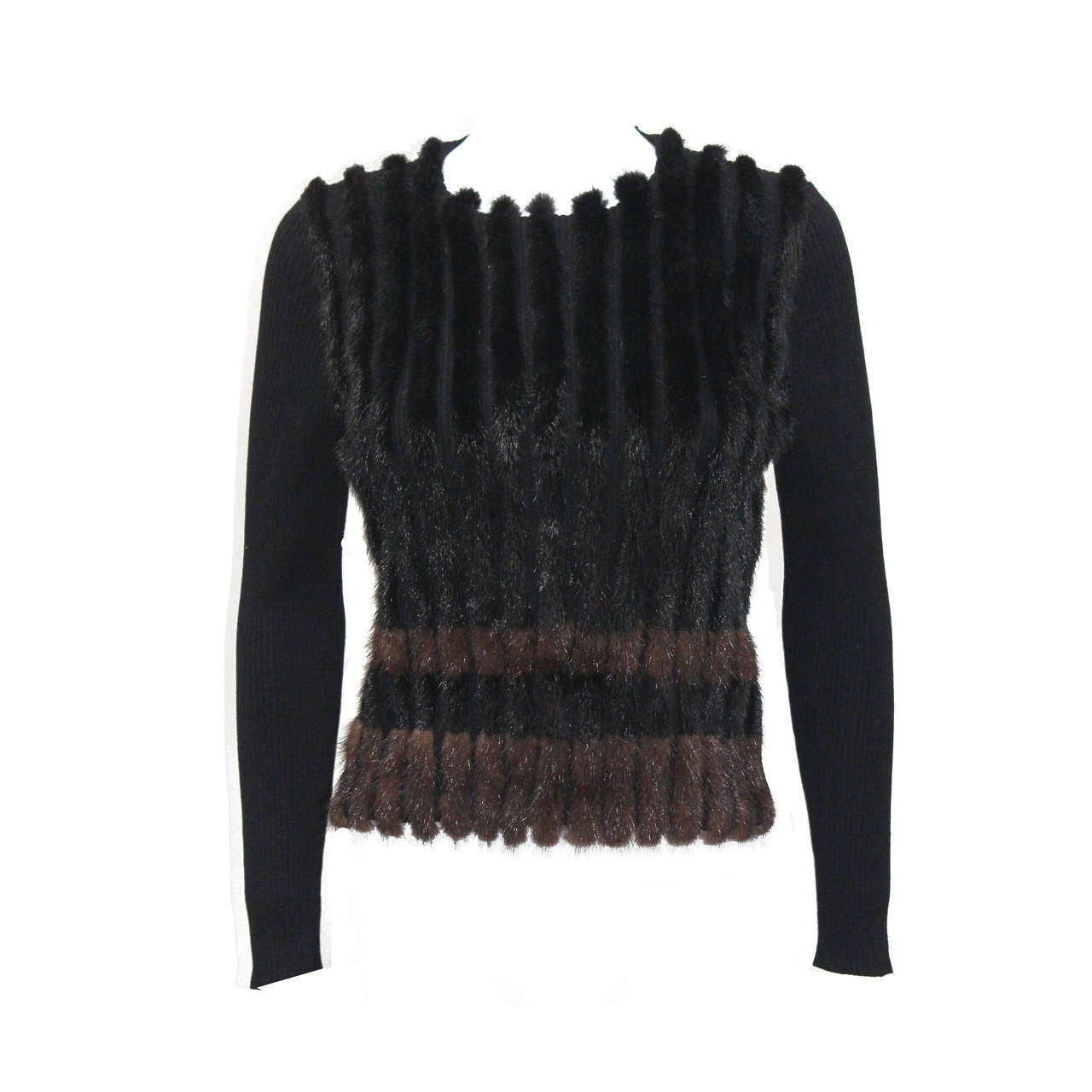 1990s Prada Mink Fur Striped Sweater For Sale at 1stDibs