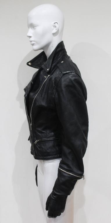 Josyln Clarke leather motorcycle jacket with attached gloves, c. 1980s ...