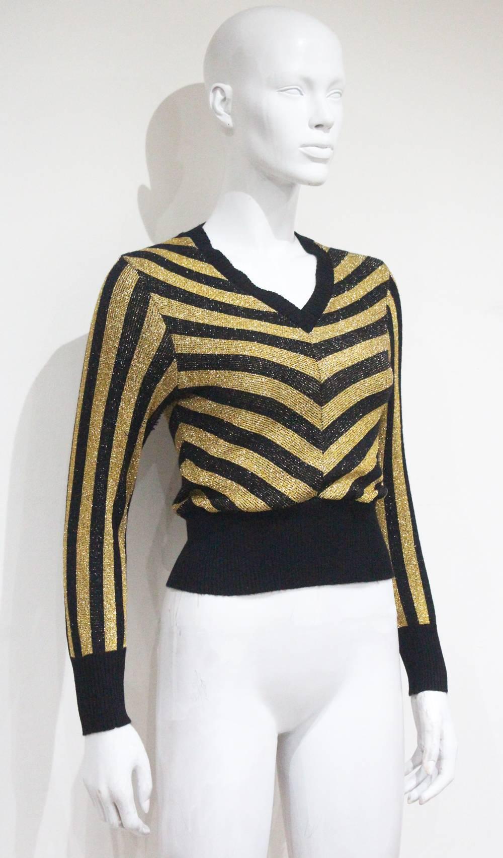 Mary Quant black and gold striped lurex sweater, c. 1970s at 1stDibs
