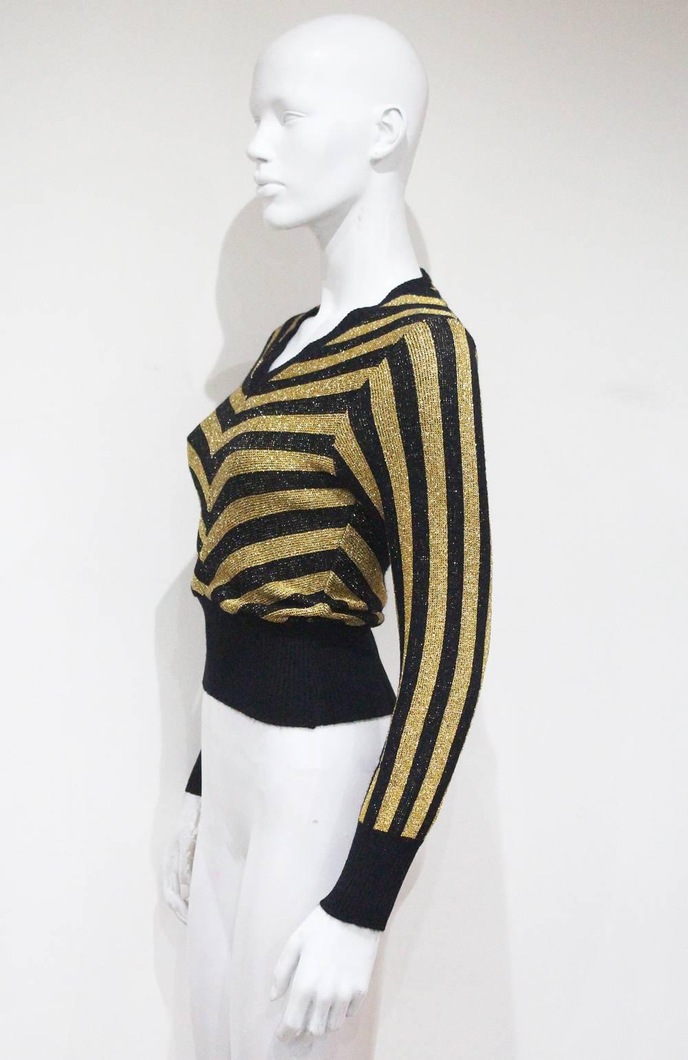 Mary Quant black and gold striped lurex sweater, c. 1970s at 1stDibs