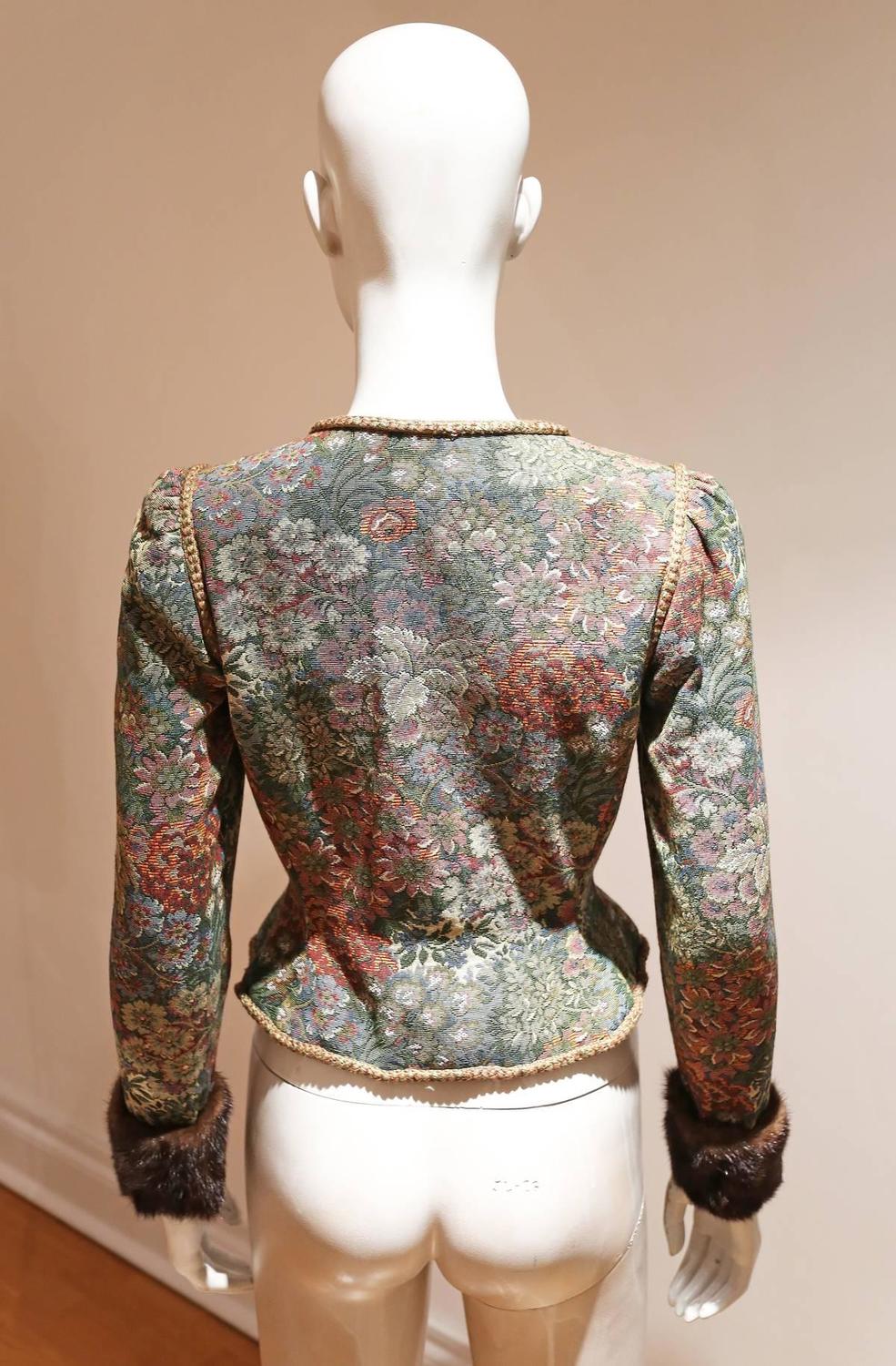 Tapestry jacket with mink fur, c. 1950s at 1stdibs