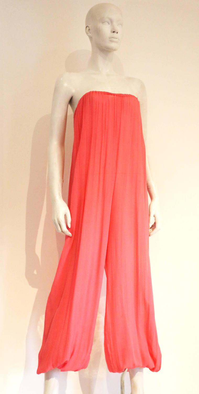 Quorum pink silk chiffon harem jumpsuit, c. 1970s For Sale at 1stdibs