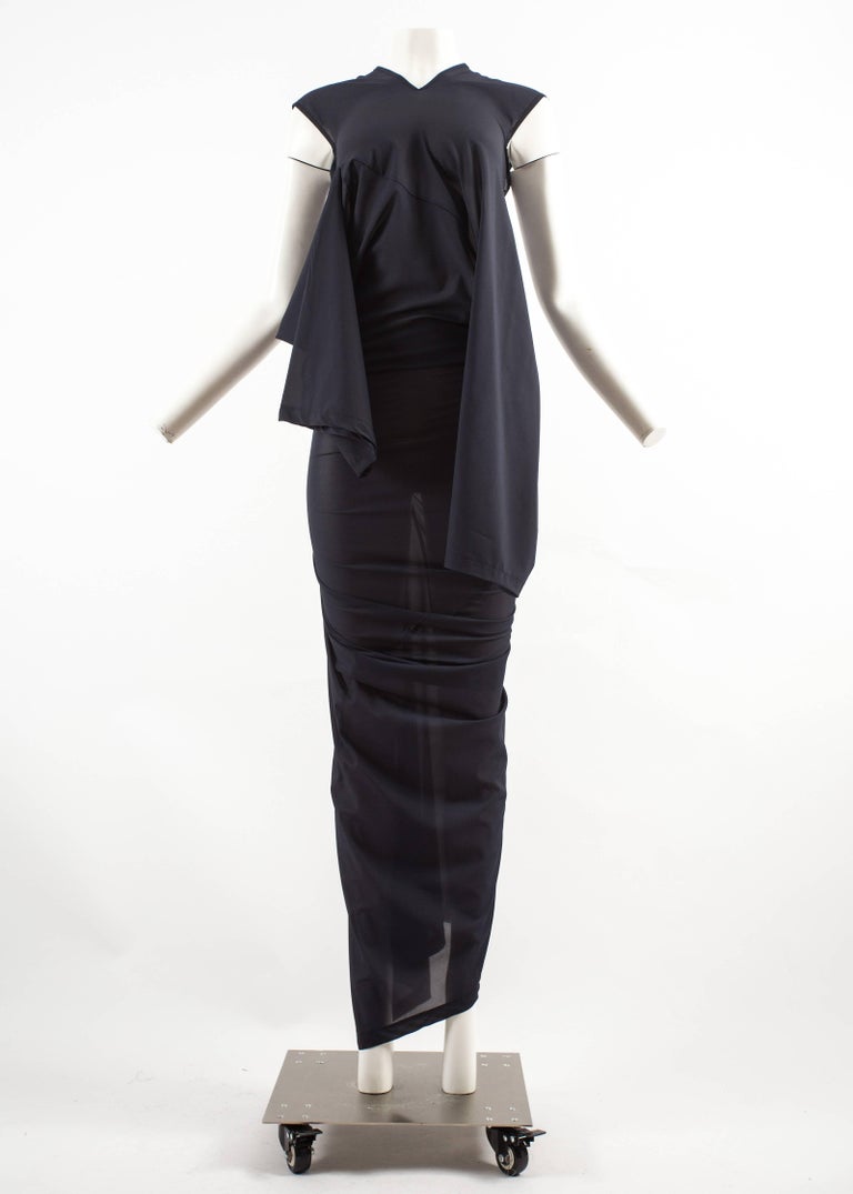 Comme des Garcons AD 1996 four sleeve navy blue twisted sheer maxi ...