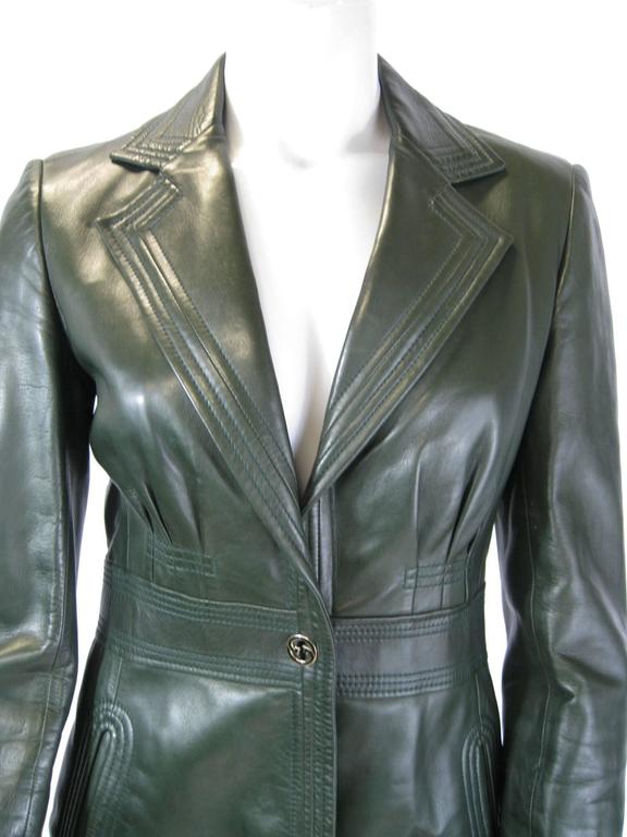 Gucci Forest Green Leather Jacket Size 40 at 1stDibs