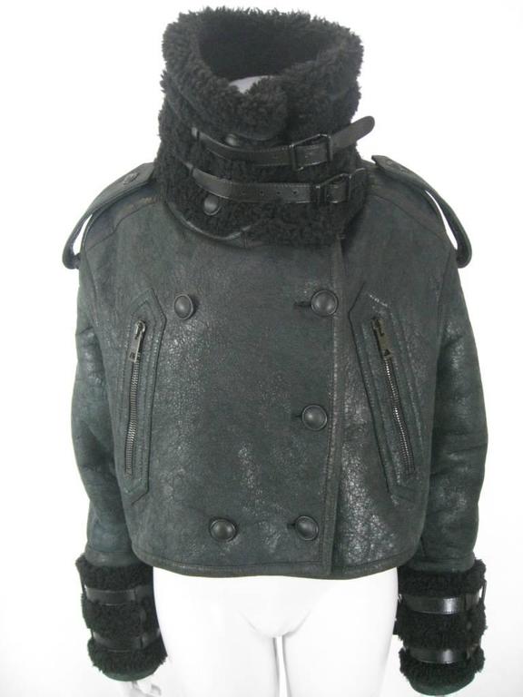 Burberry Prorsum Black Cropped Shearling Aviator Jacket at 1stDibs ...