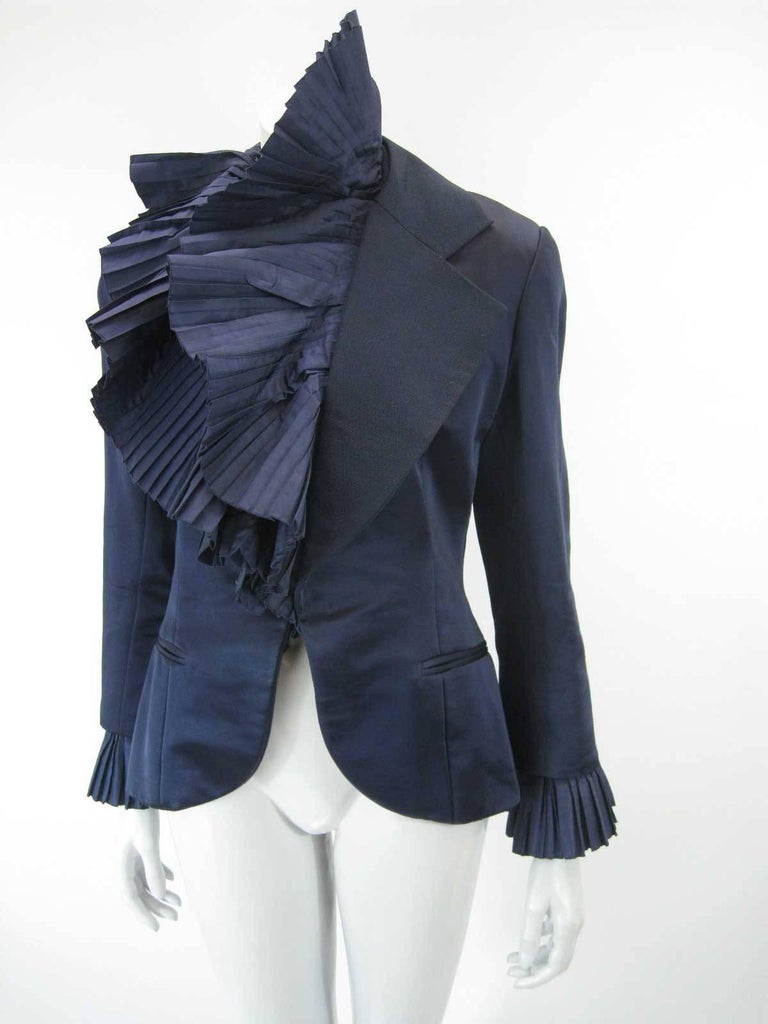 Christian Dior Blue Satin Evening Jacket with Large Pleated Collar For ...