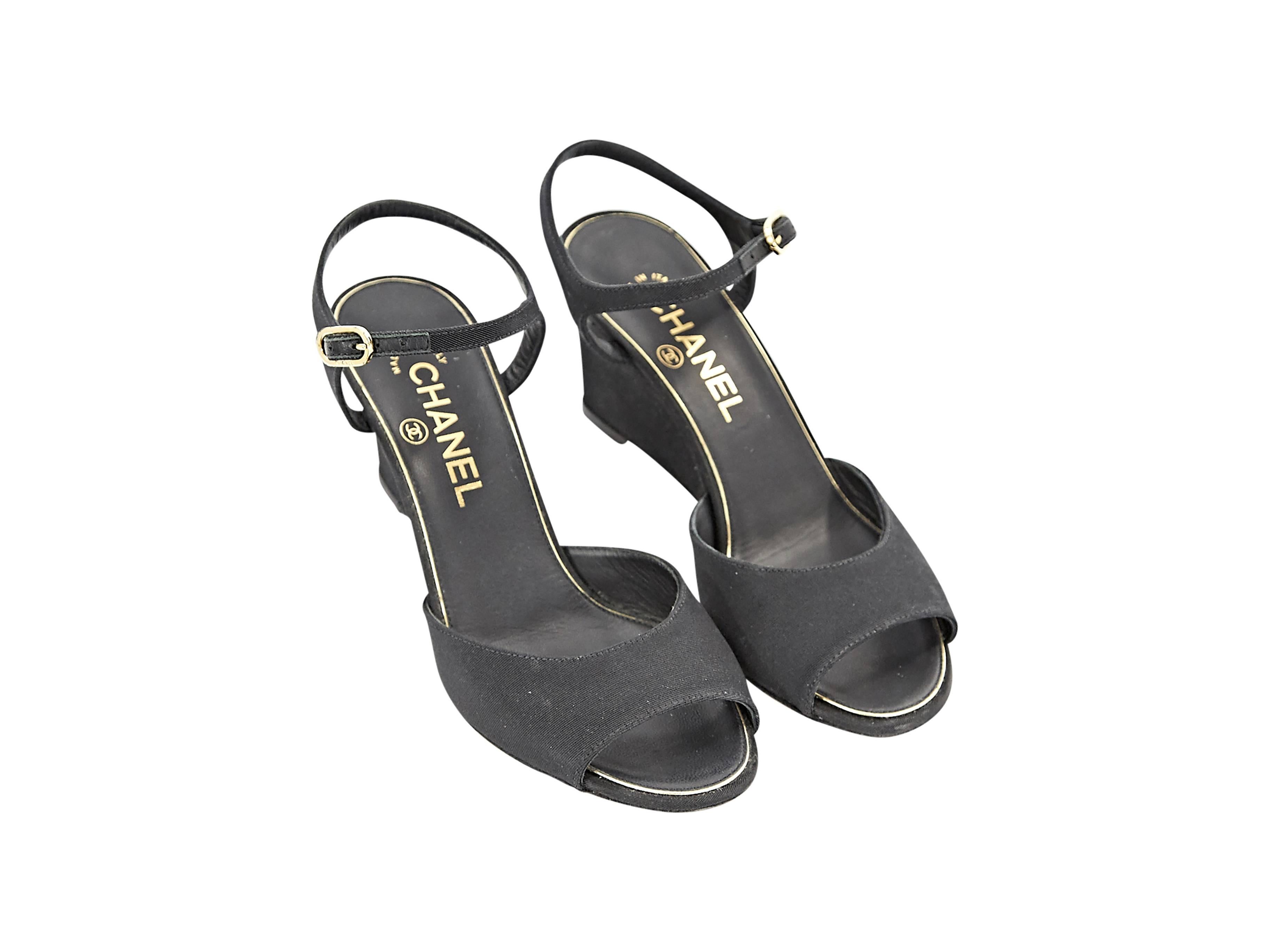 Black Chanel Cutout Wedge Sandals at 1stDibs