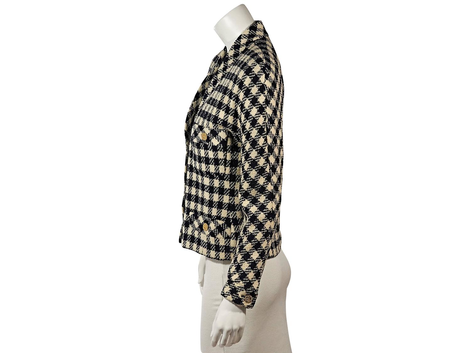 Cream and Blue Vintage Chanel Checkered Jacket For Sale at 1stdibs