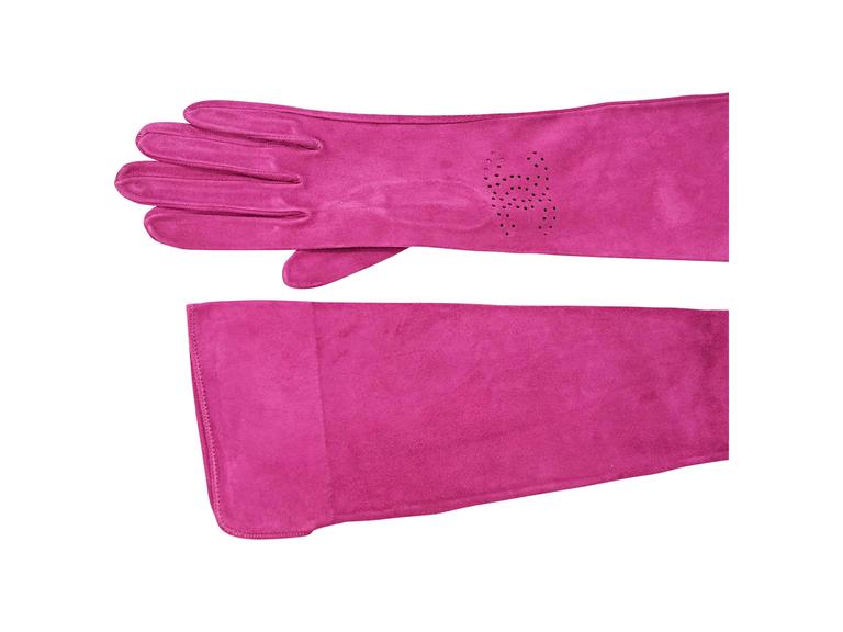 Magenta Chanel Long Suede Gloves For Sale at 1stDibs