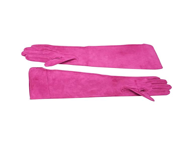Magenta Chanel Long Suede Gloves For Sale at 1stDibs