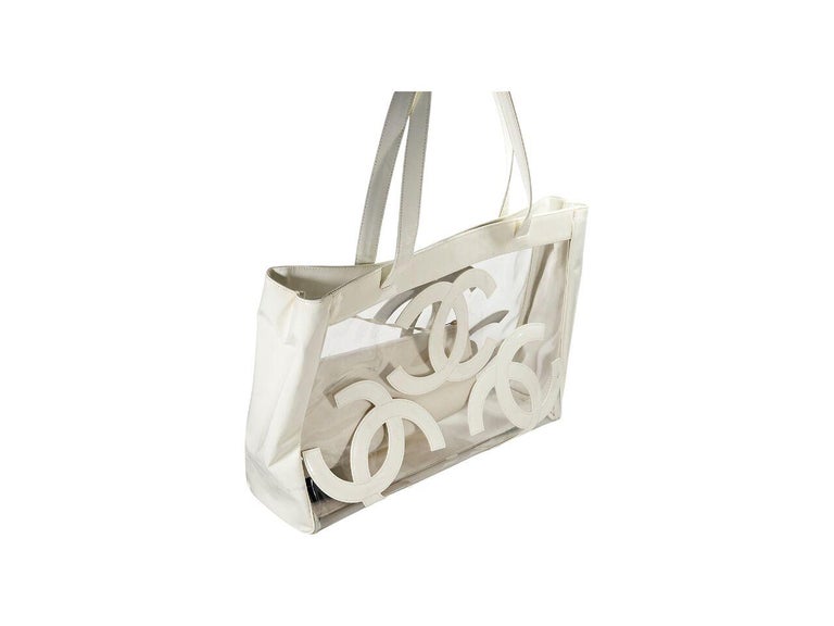 White Chanel Logo PVC Tote Bag For Sale at 1stDibs | chanel pvc tote bag