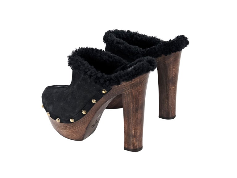 Gucci Black Suede Shearling Platform Clogs For Sale at 1stDibs