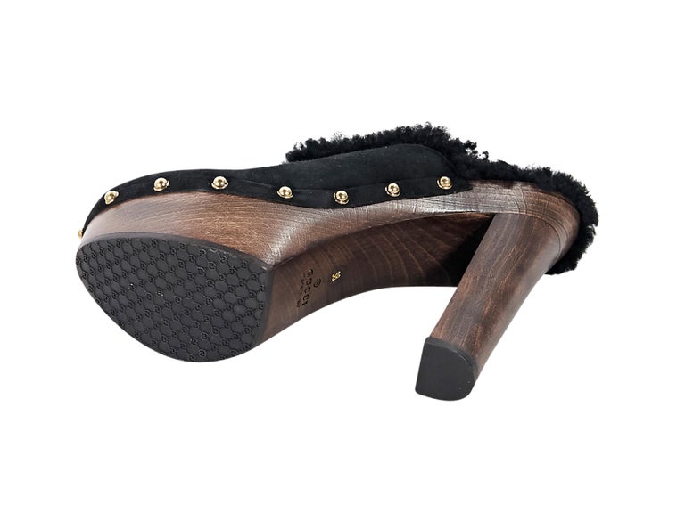 Gucci Black Suede Shearling Platform Clogs For Sale at 1stDibs