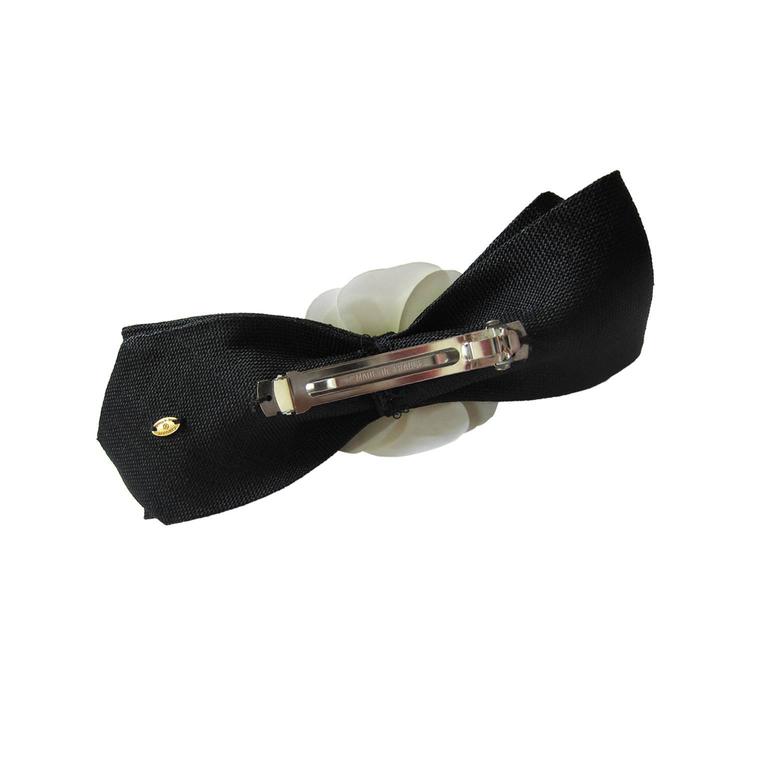 Chanel Camellia Black Bow Hair Pin Barrette at 1stDibs