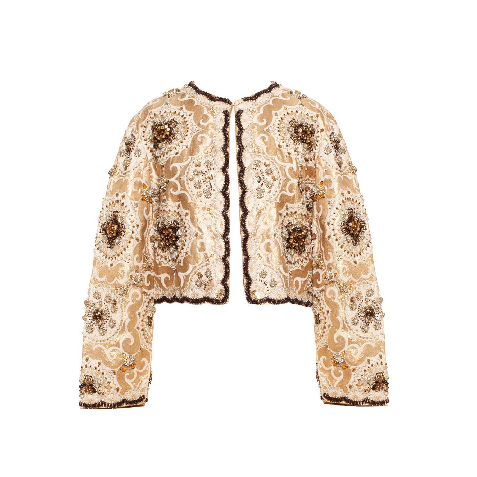 Golden Beaded Bolero Jacket 1960's at 1stDibs | gold beaded jacket