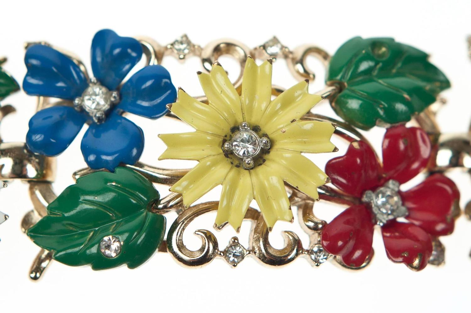 Vintage Multicoloured Trifari Field of Flowers Bracelet For Sale at 1stdibs