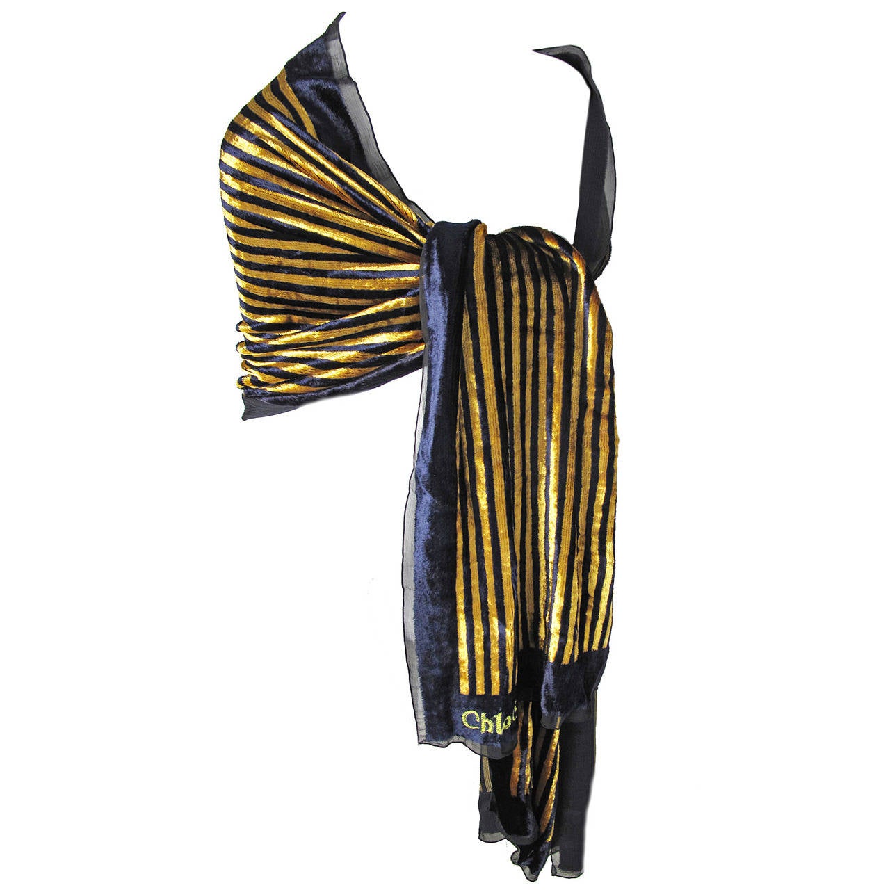 1980s Chloe Large Gold and Navy Wrap at 1stDibs