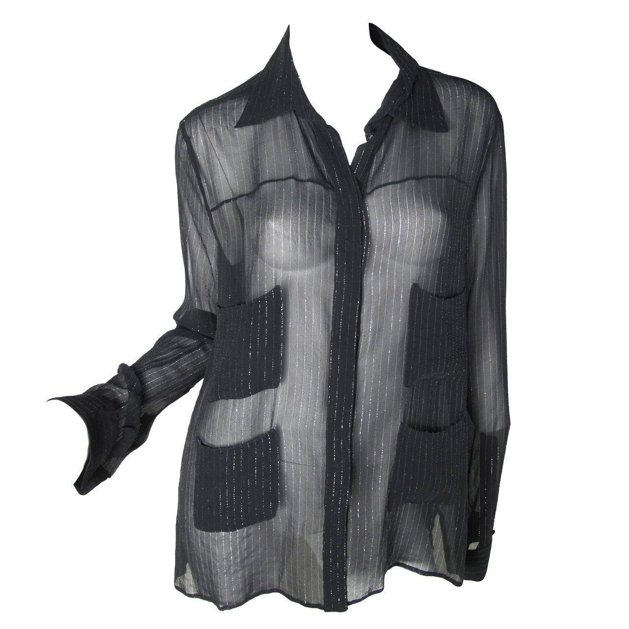 Chanel sheer blouse with metallic stripe at 1stDibs