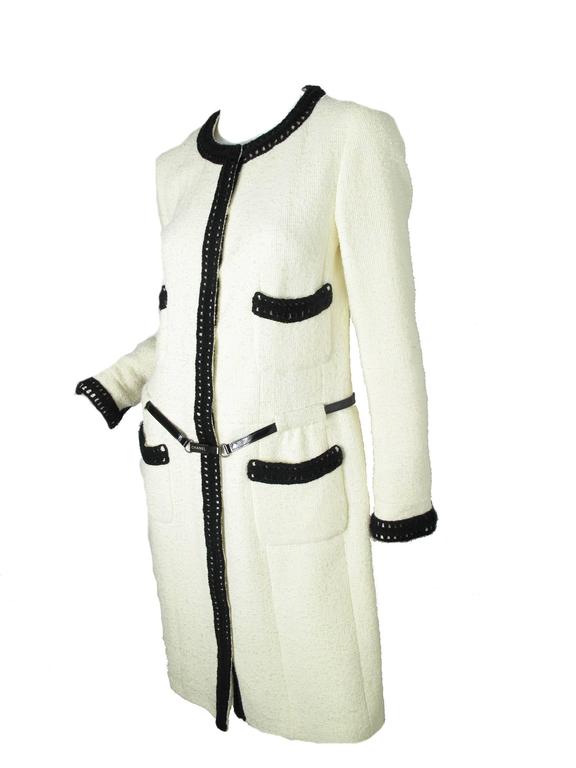 Chanel Boucle Dress with Crochet Trim and Patent Belt at 1stDibs
