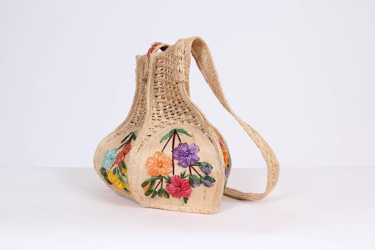 Uniquely Shaped Raffia Embroidered Bag at 1stDibs