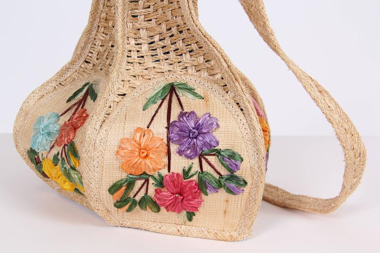 Uniquely Shaped Raffia Embroidered Bag at 1stDibs
